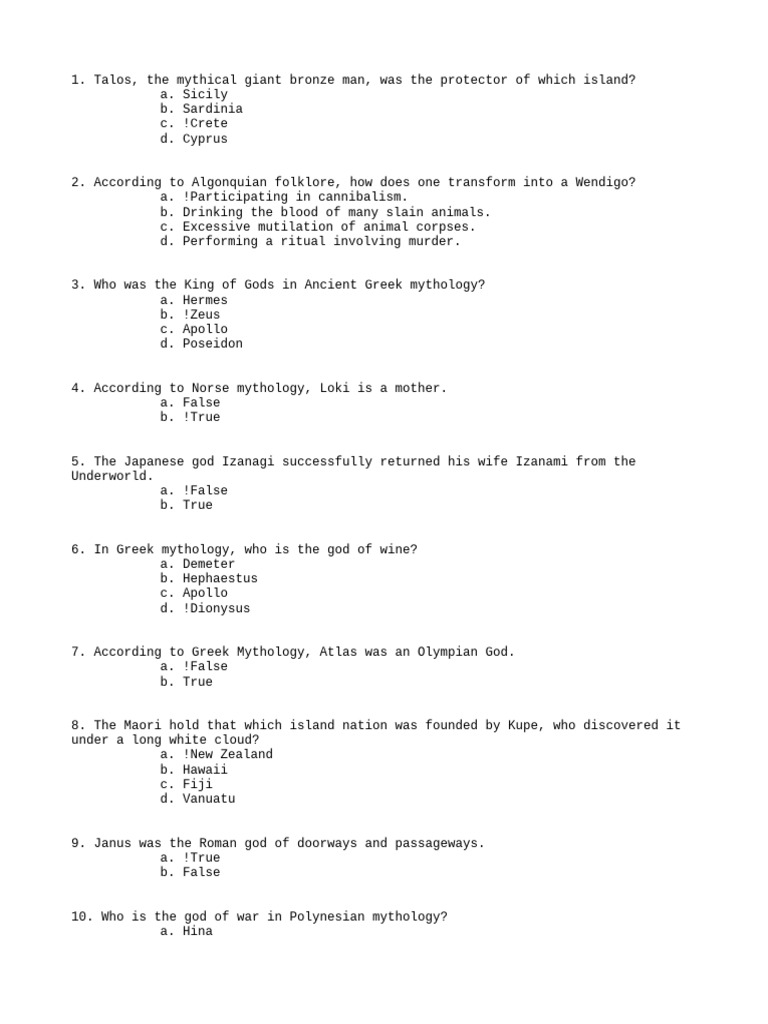 Mythology & History Quiz | PDF | Twelve Olympians | General Secretary ...