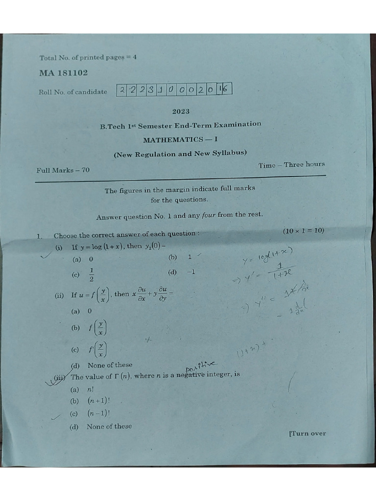 1st Sem Question Paper 2023 | PDF