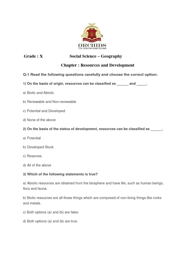 GRADE 10 SST Vacation Worksheet3 | PDF | Sustainable Development | Resource