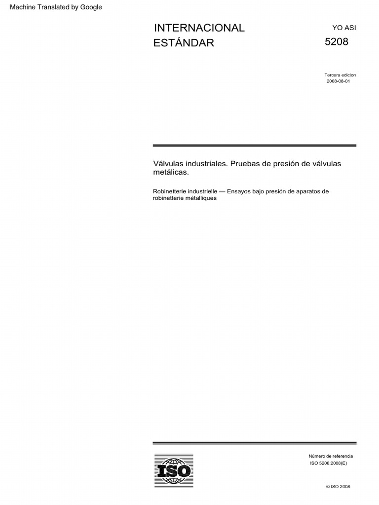 ISO 5208 Valve Pressure Tests | PDF | Organización internacional para ...