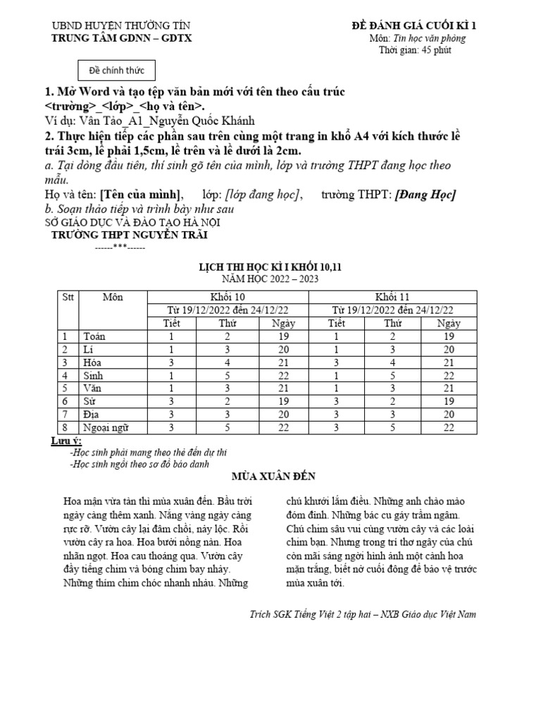 Nguyễn Văn Trường-11A2-Vân Tảo | PDF