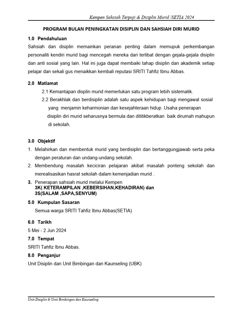 KKD Bulan Disiplin Sahsiah 1.0 | PDF