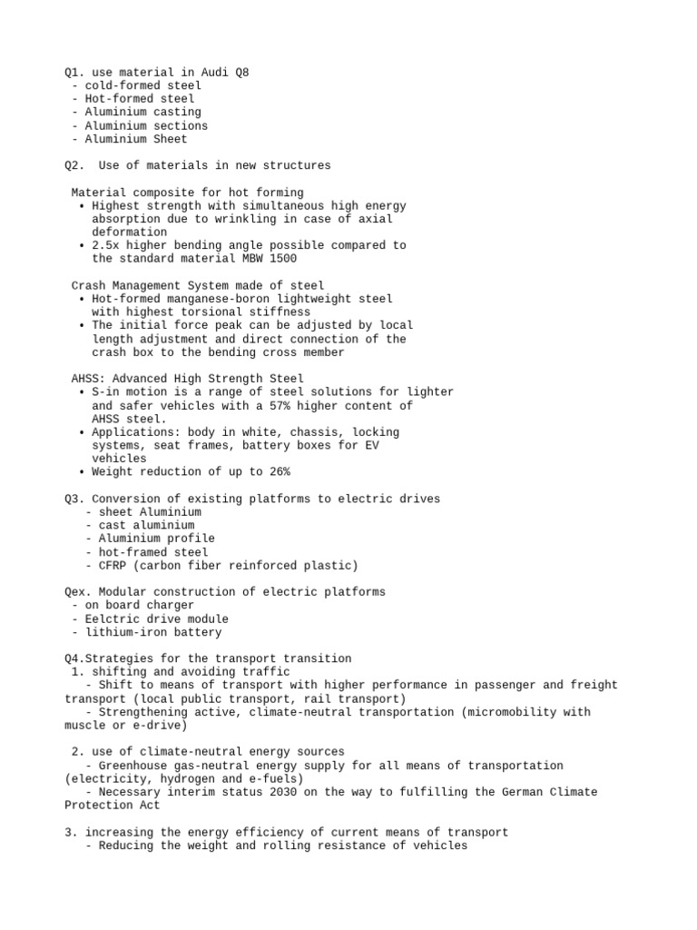 Q1. Use Material in Audi Q8 | PDF | Fuel Economy In Automobiles | Electric Vehicle