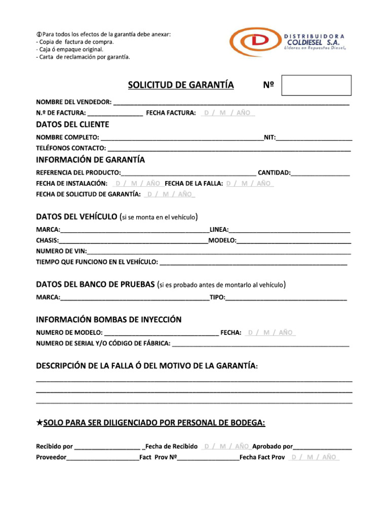 Formato Solicitud de Garantia 2022 | PDF