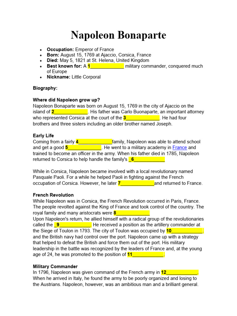 Napoleon Bonaparte listening activity without keys | Download Free PDF ...