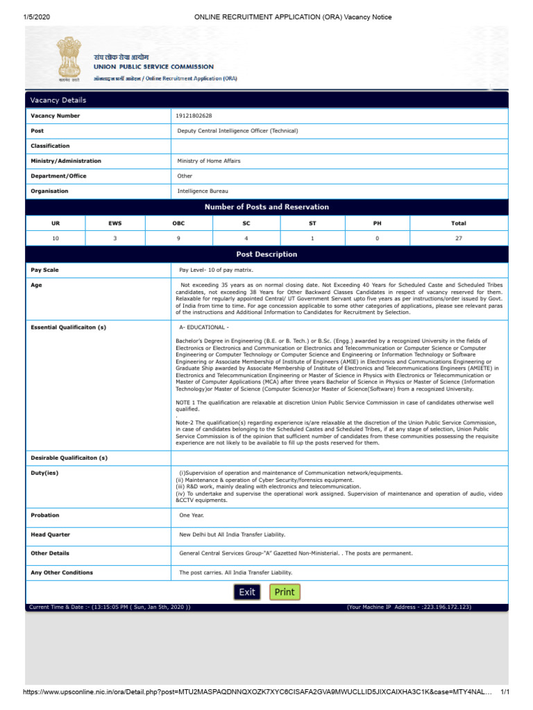 advt-UPSC-D C INTELLIGENCE OFFICER | PDF | Engineering | Computing