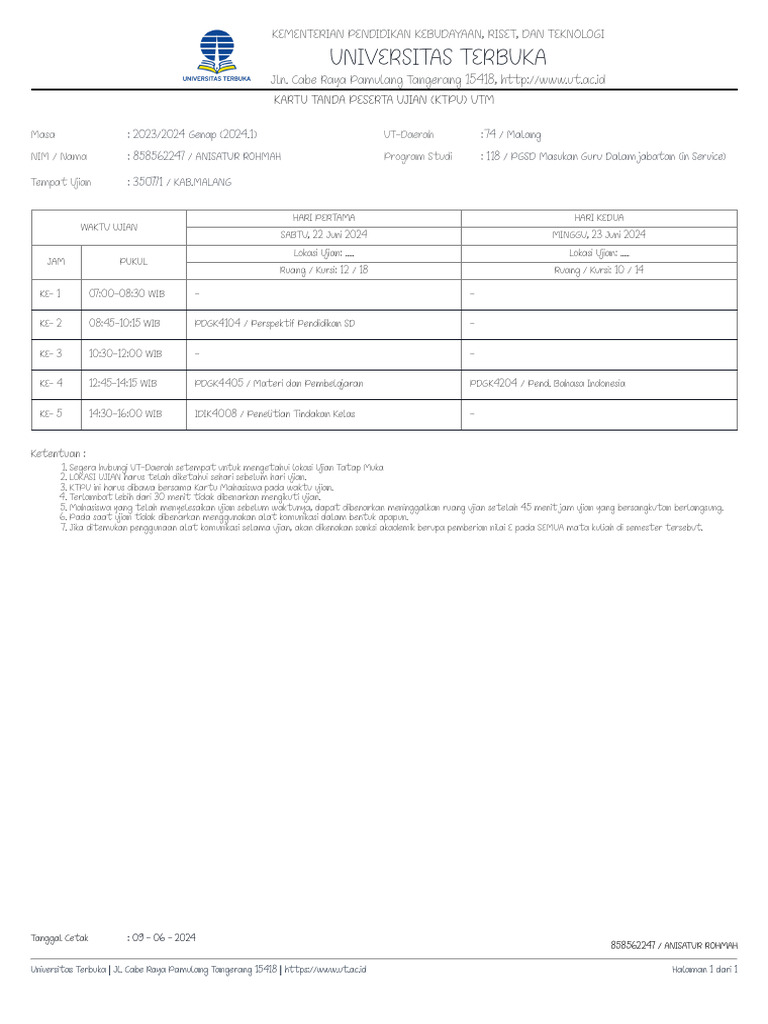 UT - Sistem Informasi Akademik | PDF