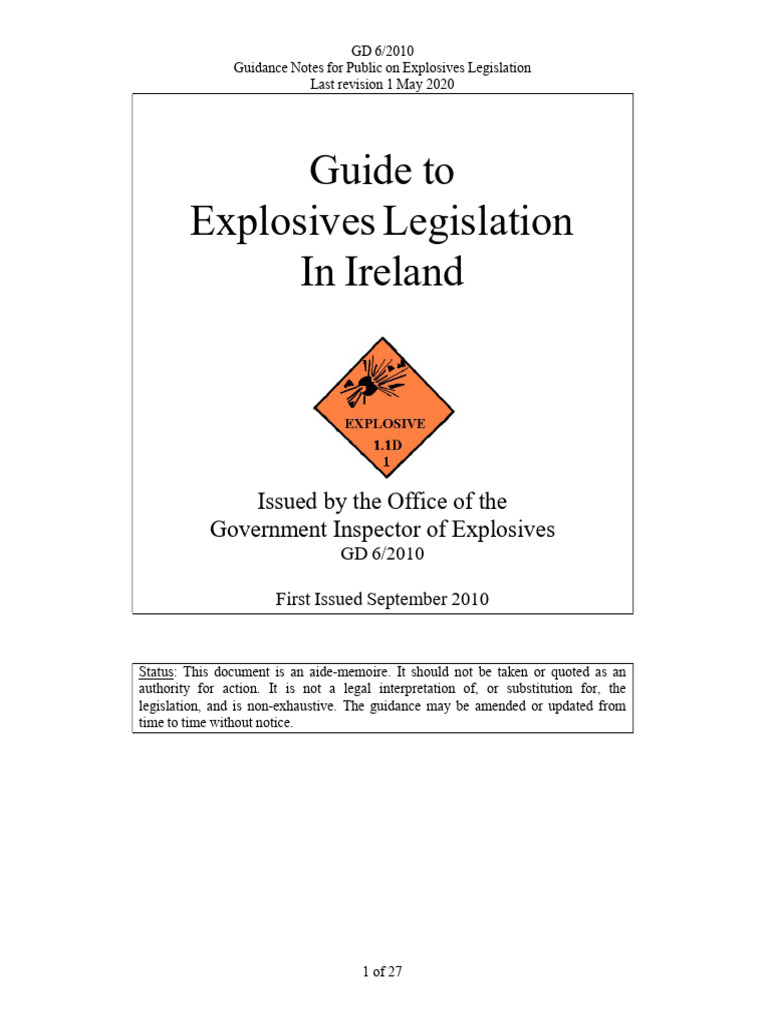 Guide To Explosives Legislation in Ireland: Issued by The Office of The ...