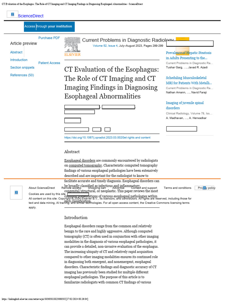 Ct Evaluation Of The Esophagus The Role Of Ct Imaging And Ct Imaging Findings I Pdf