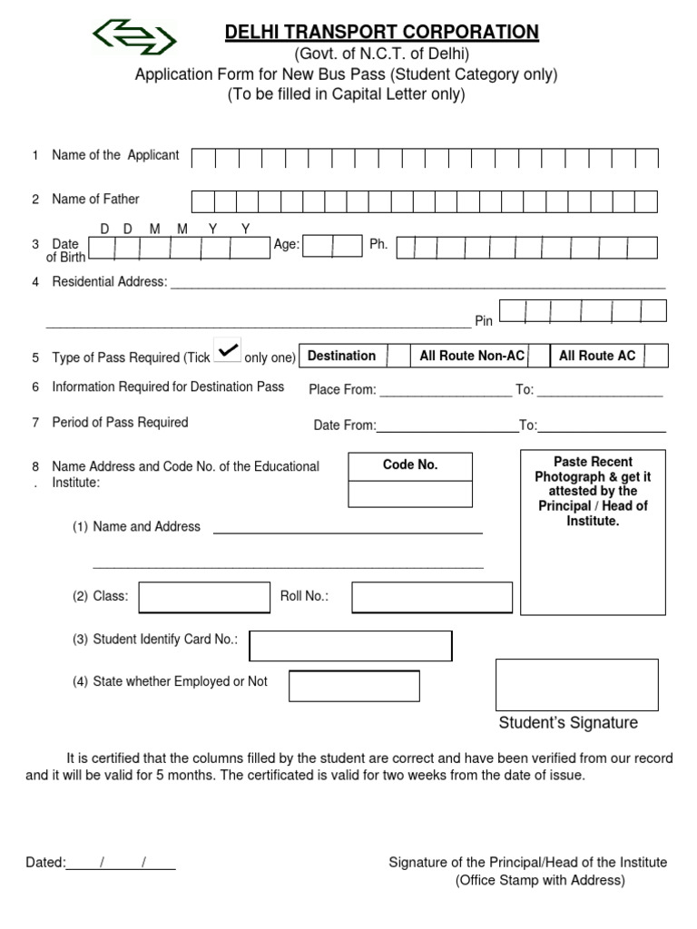 DTC Bus Pass Form - 230906 - 134003 | PDF