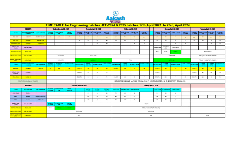 Jayanagar -Engineering time table-2023.xlsx - Engg_ 17-04-2024 to 23-04-2024 | PDF