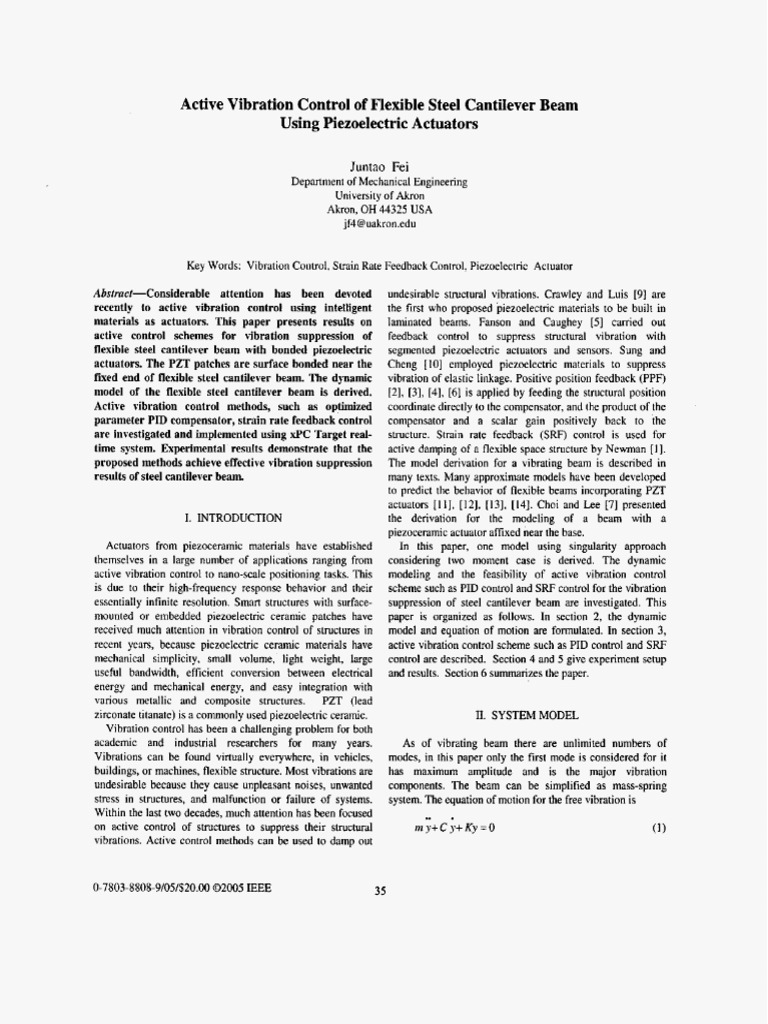 Active Vibration Control Of Flexible Steel Cantilever Beam Using 1 Pdf Piezoelectricity