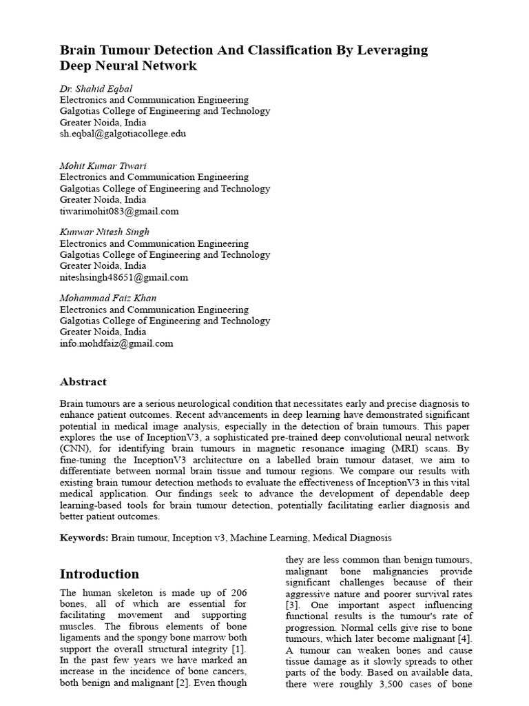 Brain Tumour Detection And Classification By Leveraging Deep Neural