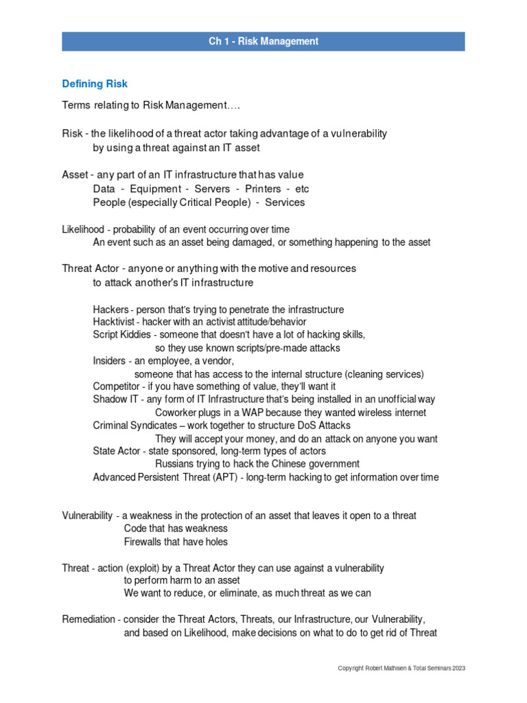 Ch+1+ +Risk+Management | PDF | Computer Security | Security