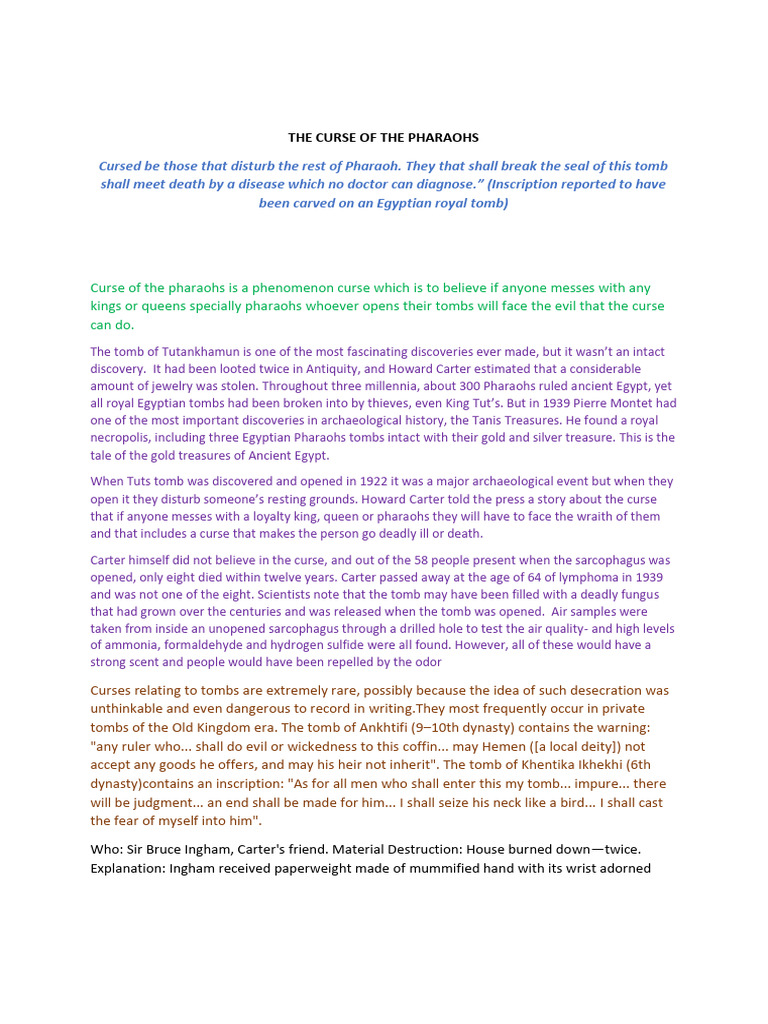 The Pharaoh's Curse Explained | PDF | Ancient Egypt