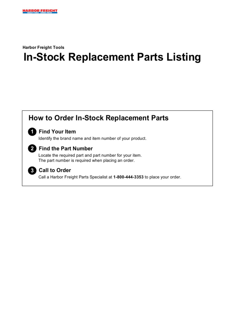 Harbor Freight Replacement Parts Guide | PDF | Manufactured Goods ...