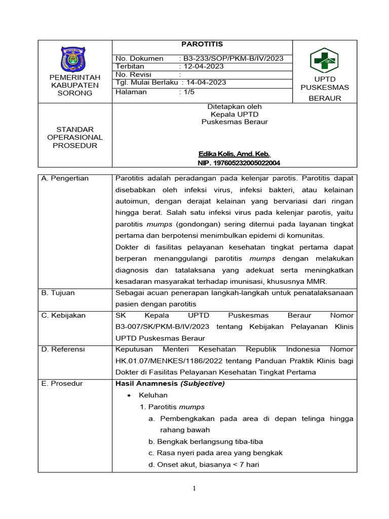 Tatalaksana Parotitis Mumps di Puskesmas | PDF