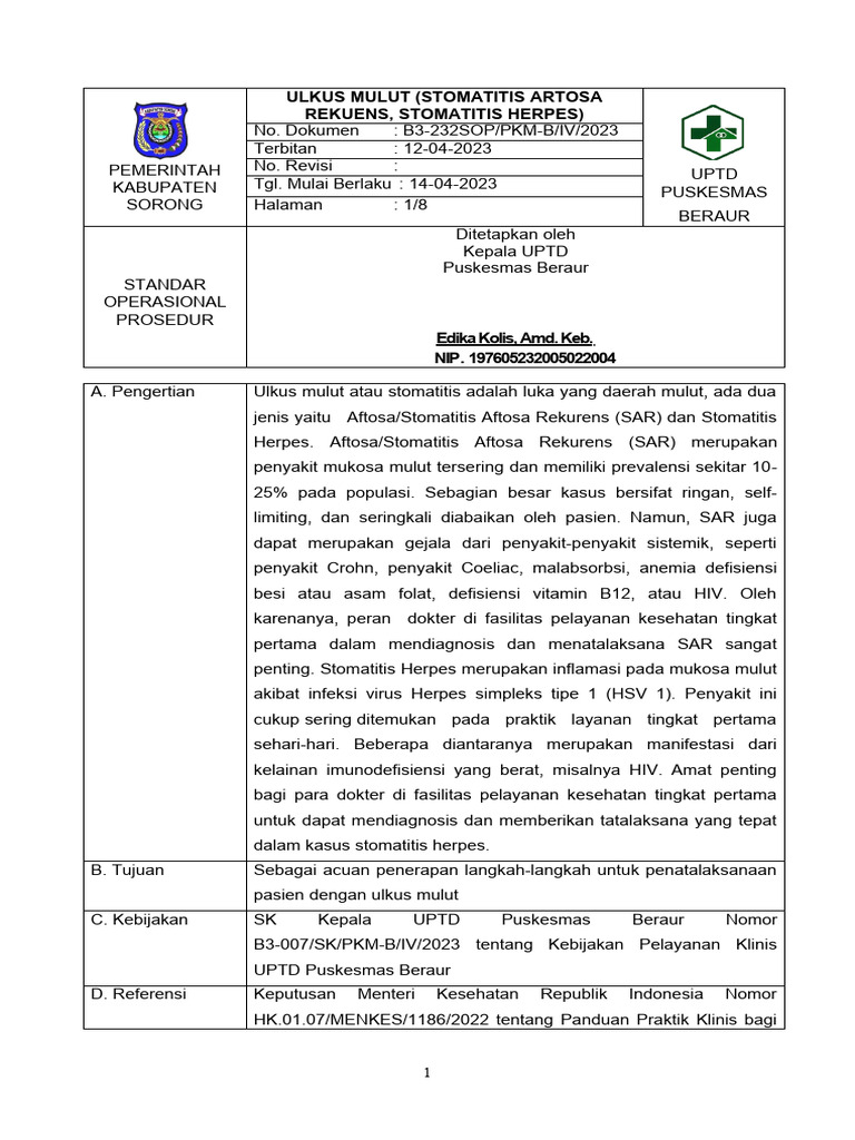 Sop 45. Ulkus Mulut | PDF