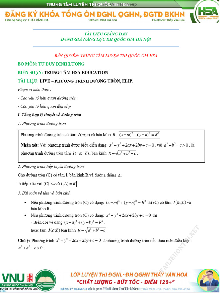2.Lý Thuyết-phương Trình Đg Tròn, Elip | PDF