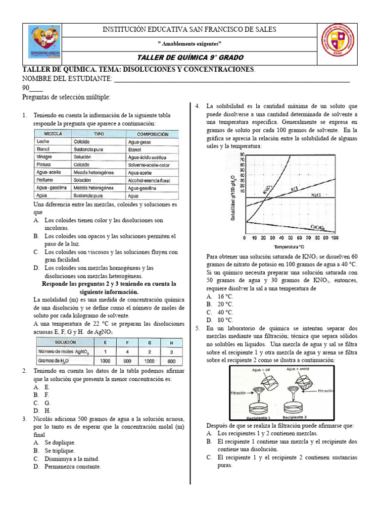 EVALUACION DE DISOLUCIONES Y CONCENTRACIONES | PDF | Concentración | Solubilidad