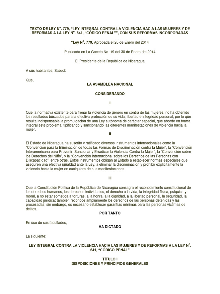 Ley 779 | PDF | La violencia contra las mujeres | Violencia