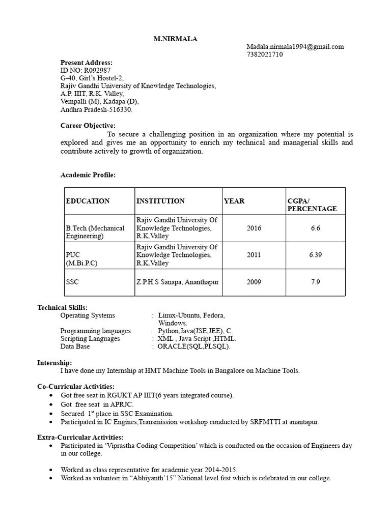Nirmala Resume | Download Free PDF | Computing | Computer Programming