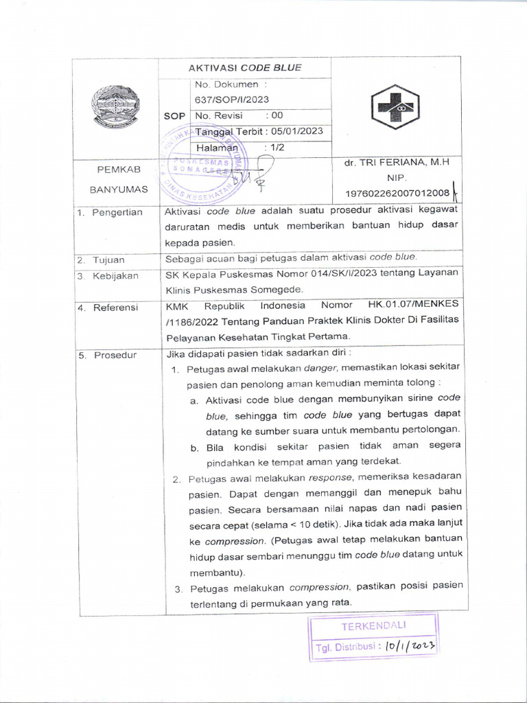 Sop Aktifasi Code Blue | PDF