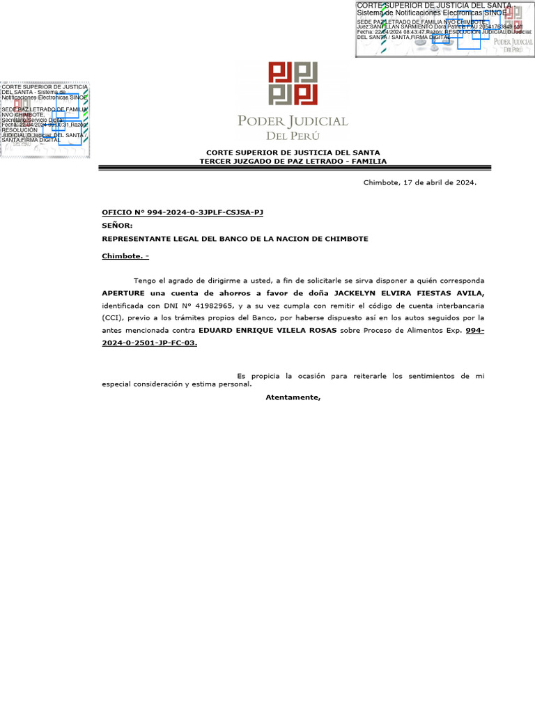 Jackelyn Fiestas - Oficio Bco Nacion | PDF | Separación de poderes ...