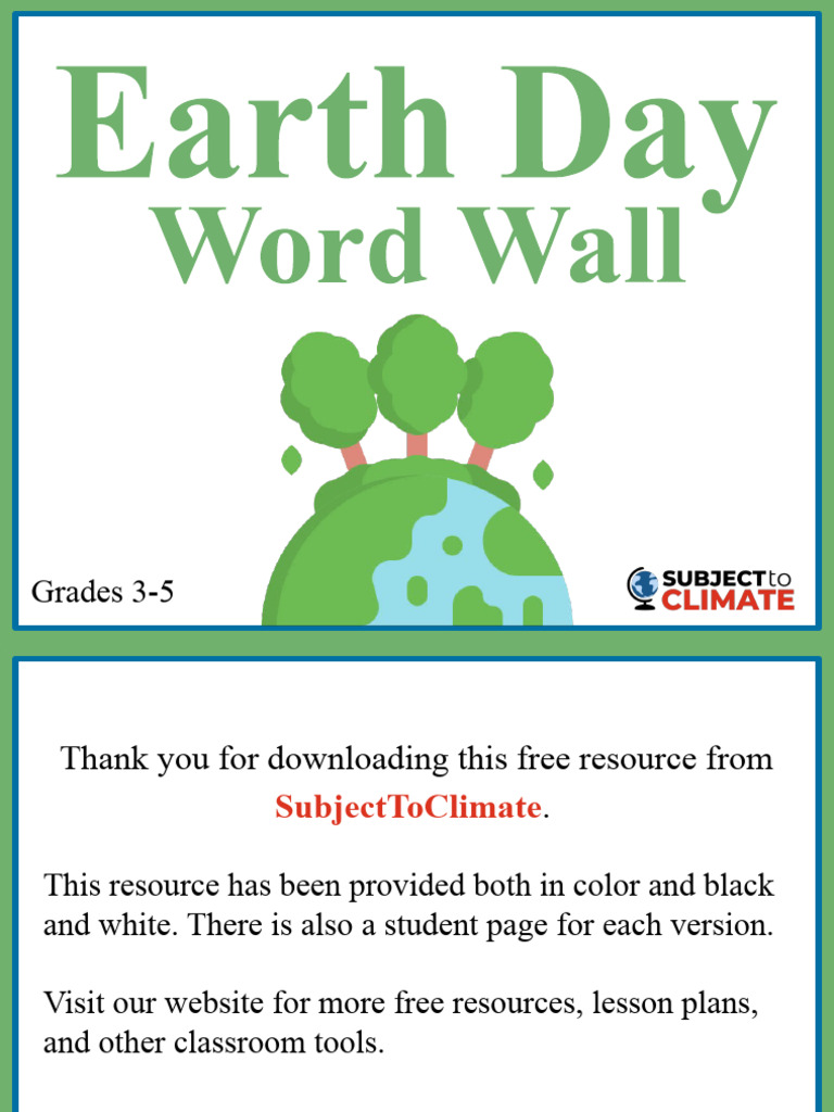 Earth Day Word Wall - 3rd-5th | PDF | Climate Change | Greenhouse Gas