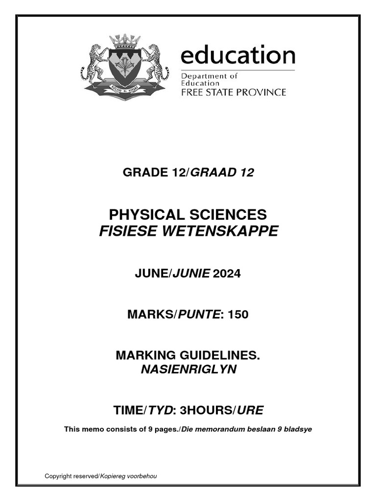 Grade 12 Physical Sciences June 2024 Memo | PDF | Intermolecular Force ...