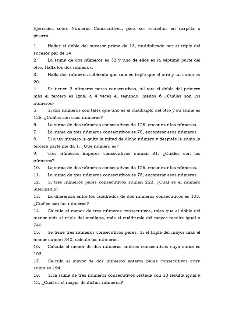 Ejercicios de Números Consecutivos | PDF