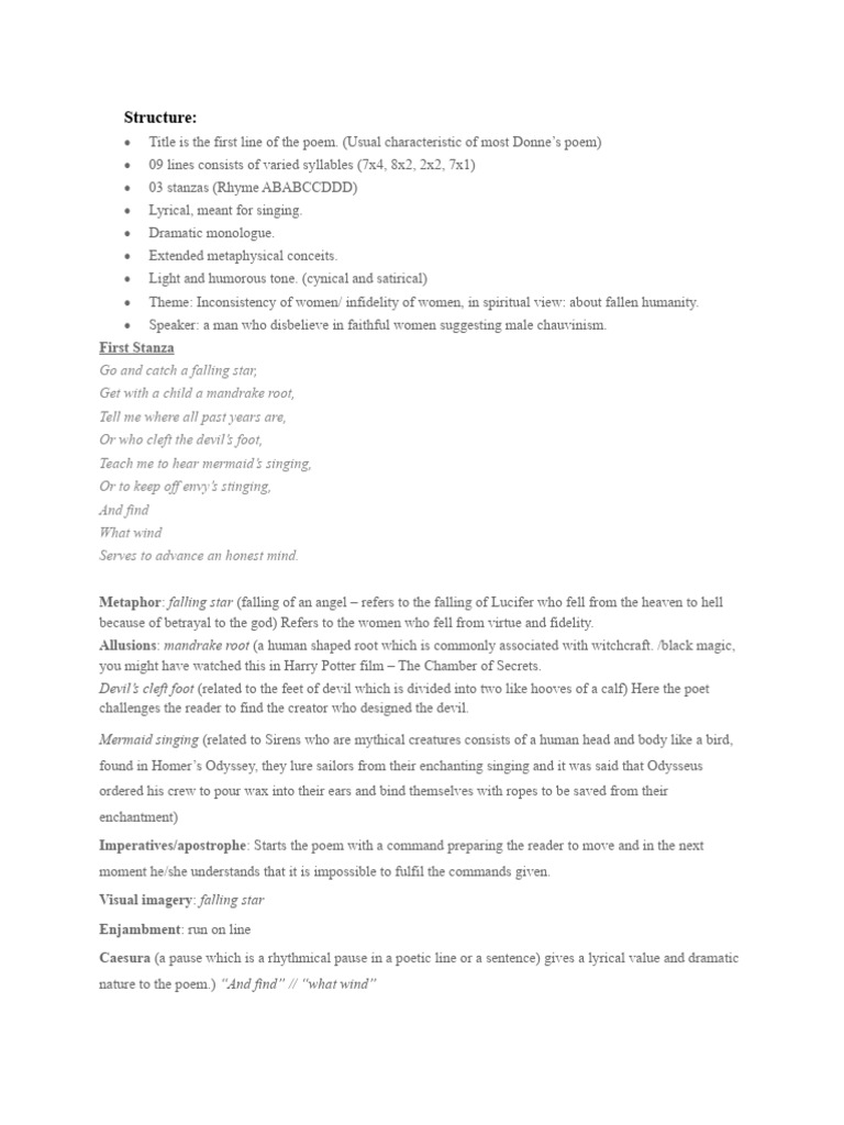 Analyzing Donne's "Falling Star" Poem | PDF | Poetry