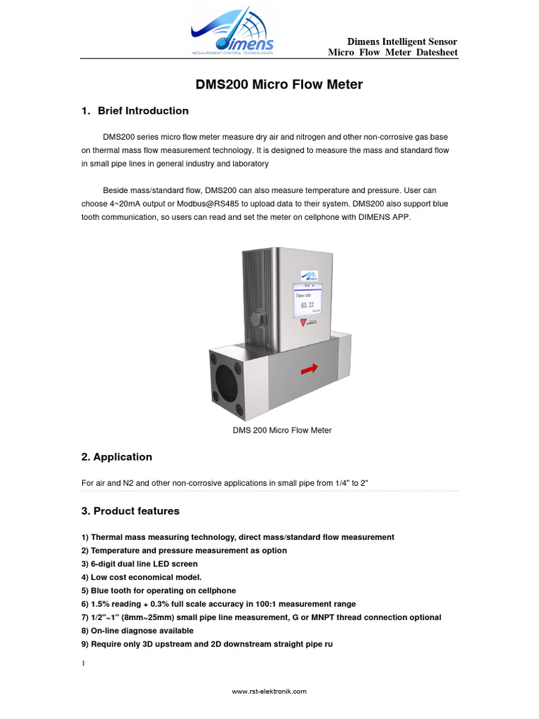 DMS200 Micro Flow Meter Overview | PDF | Flow Measurement | Pipe (Fluid ...