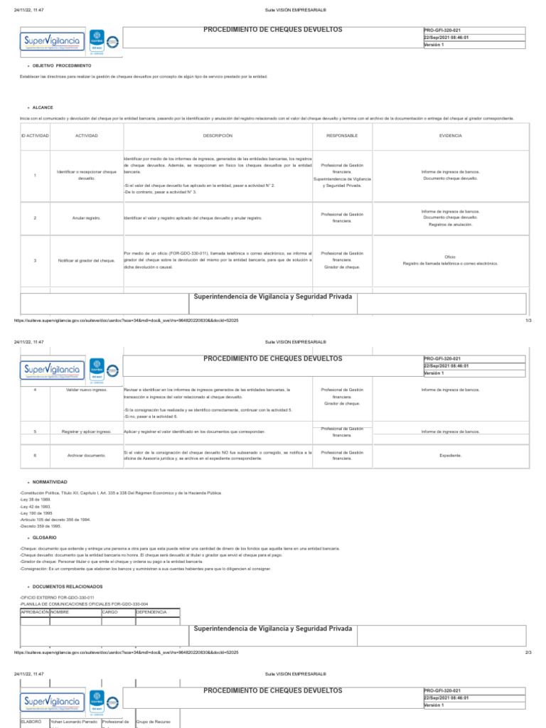 Procedimiento de Cheques Devueltos | Descargar gratis PDF | Cheque | Bancos