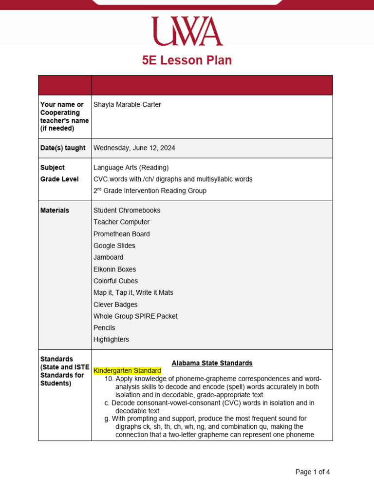 Carter Ed508-5e-Lesson-Plan | PDF | Linguistics | Writing