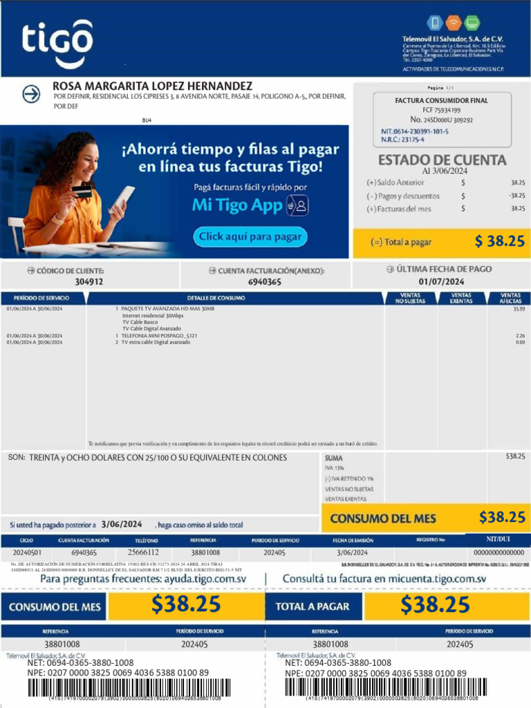 Descargar factura Tigo residencial | PDF