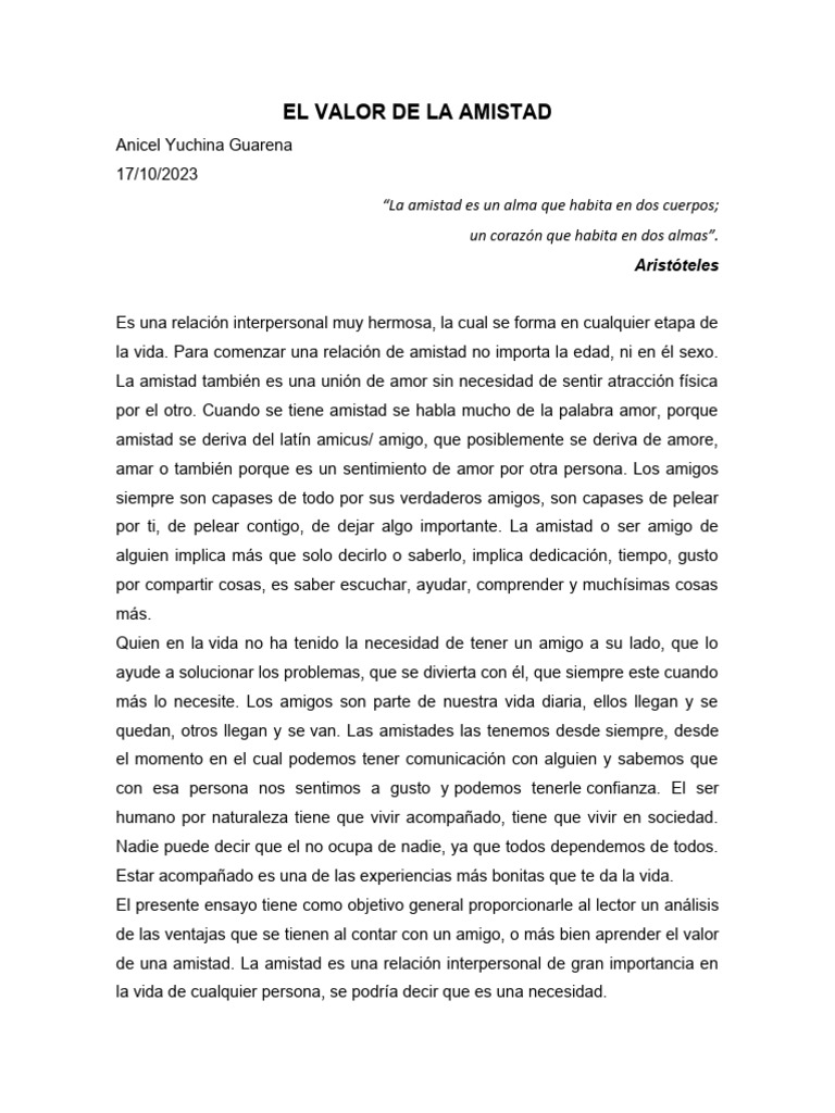 El Valor De La Amistad Pdf Amistad Amor
