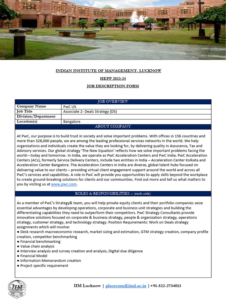 PwC Associate 2 Job Description | PDF | Business Economics | Economies