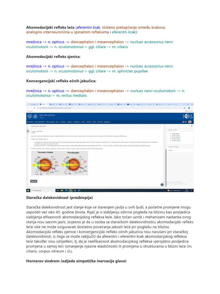 Akomodacijski Refleks Leća | PDF