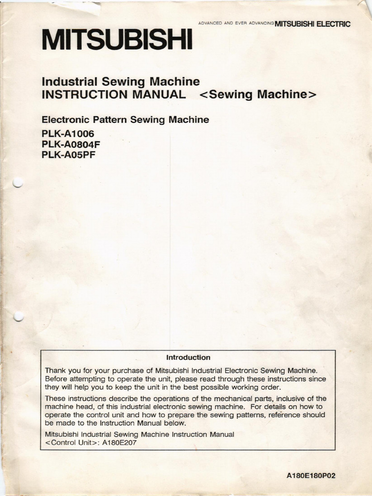Mitsubishi PLK-A0804 Sewing Manual | PDF | Sewing Machine | Sewing