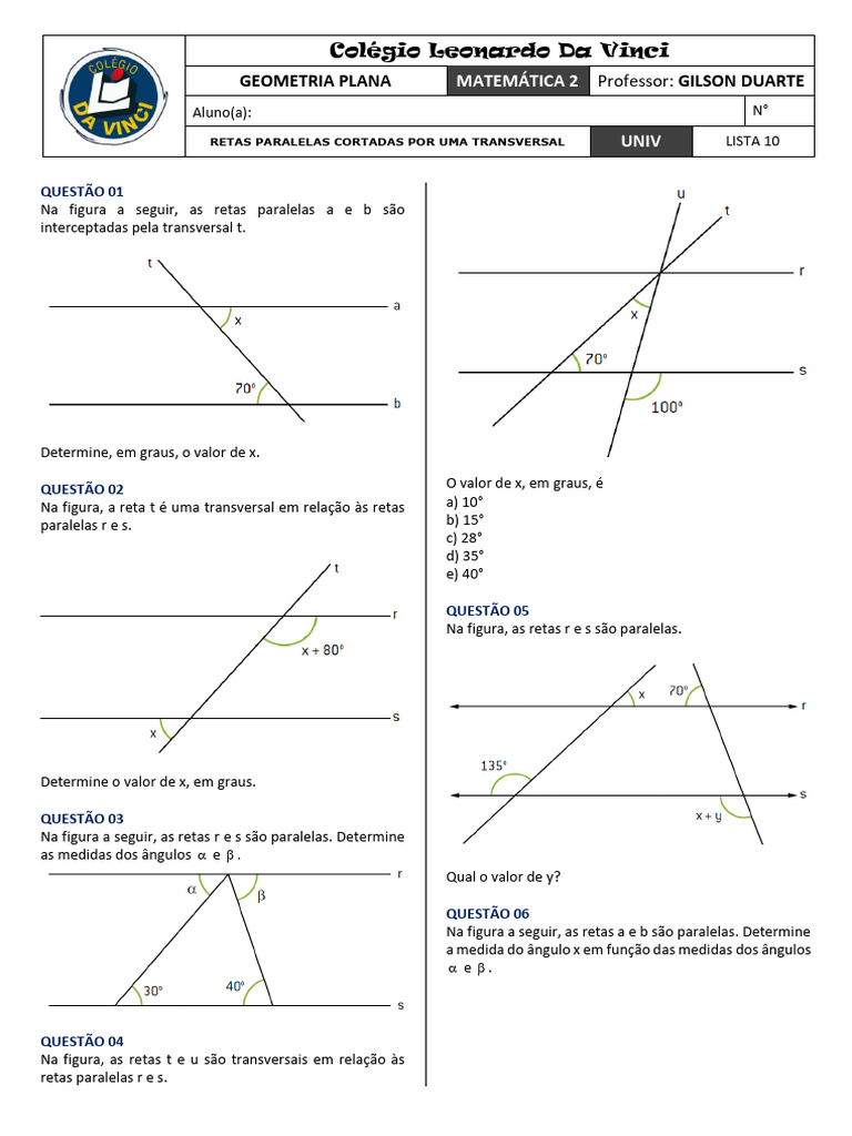 UNIV 10.retas Paralelas Cortadas Por Uma Transversal | PDF | Linha ...
