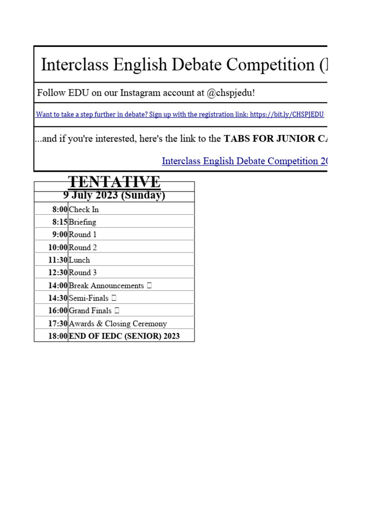 Interclass English Debate Competition 2023 - (Senior Category) | PDF ...