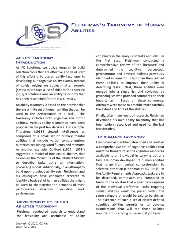 Fleishmans Taxonomy of Human Abilities 2017 | PDF | Reason | Mathematics