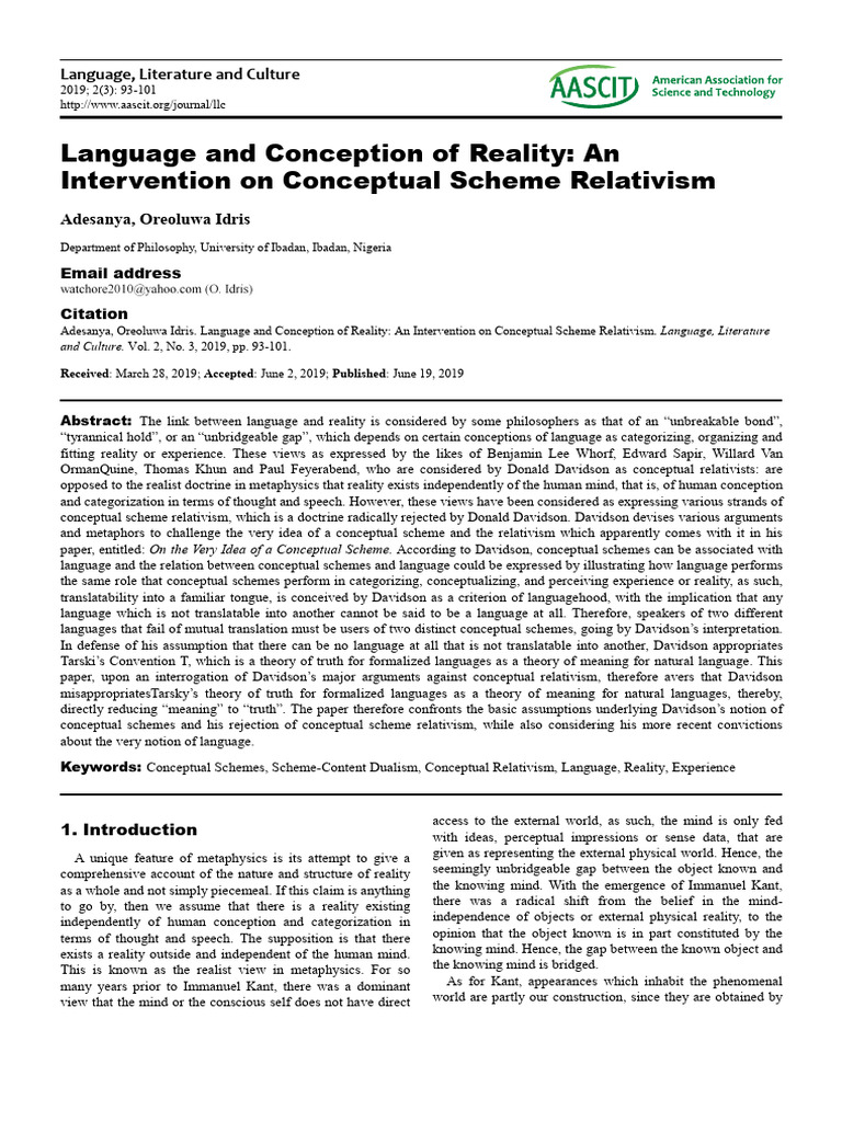 Language and Conception of Reality: An Intervention On Conceptual ...