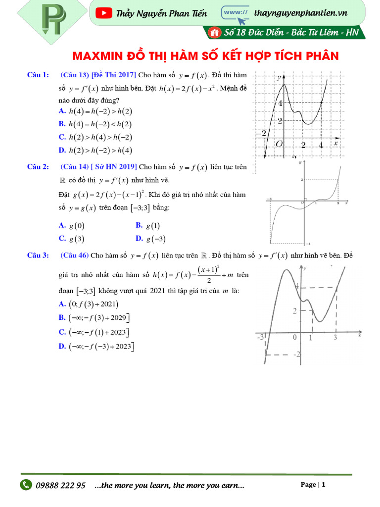 12. Maxmin Đồ Thị Hàm Số kết hợp Tích Phân | PDF