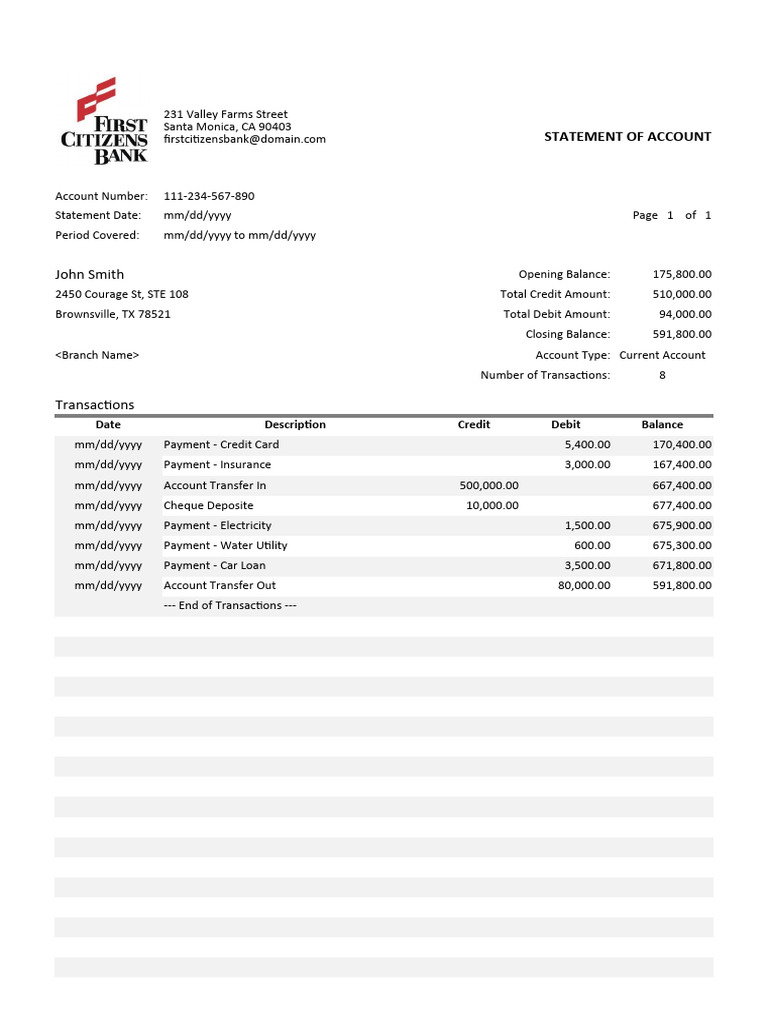 Bank Statement Template 1 TemplateLab | PDF
