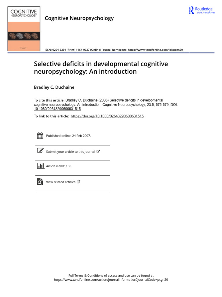 Selective Deficits in Cognitive Neuropsychology | PDF | Neuropsychology ...