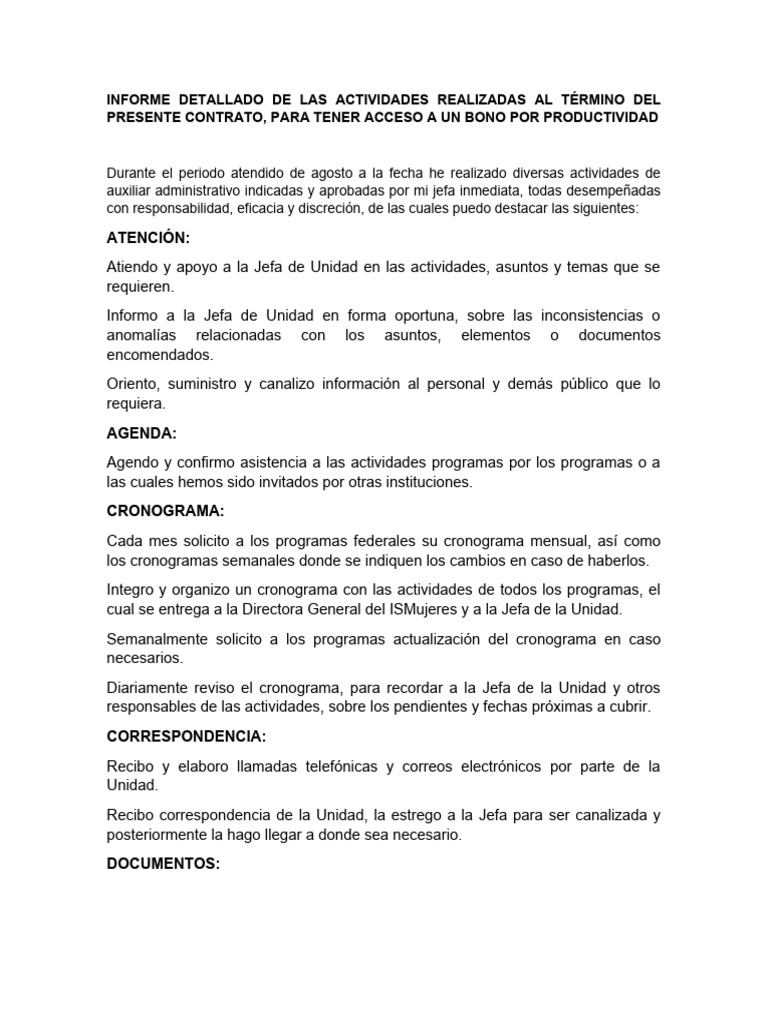Informe Detallado de Las Actividades | PDF