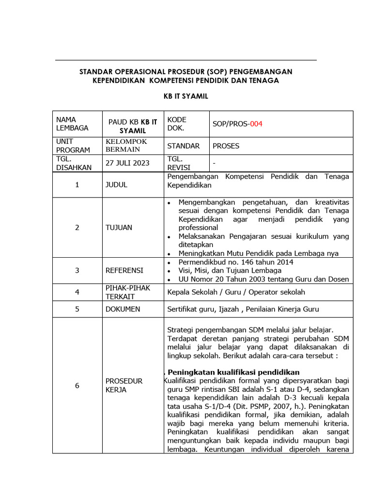 Sop PTK Paud. | PDF