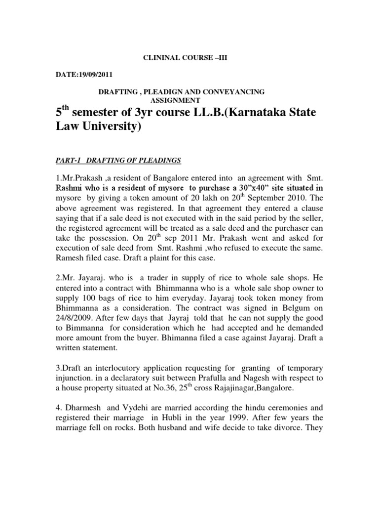 Drafting Legal Documents Assignment | PDF | Bail | Lawsuit